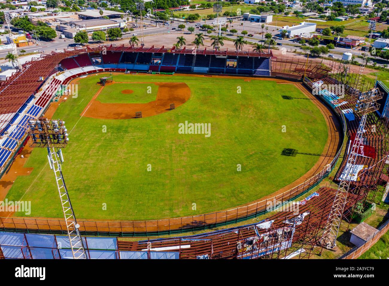 Aerial view, aerial photography of the Navojoa Mayan Baseball Stadium ...