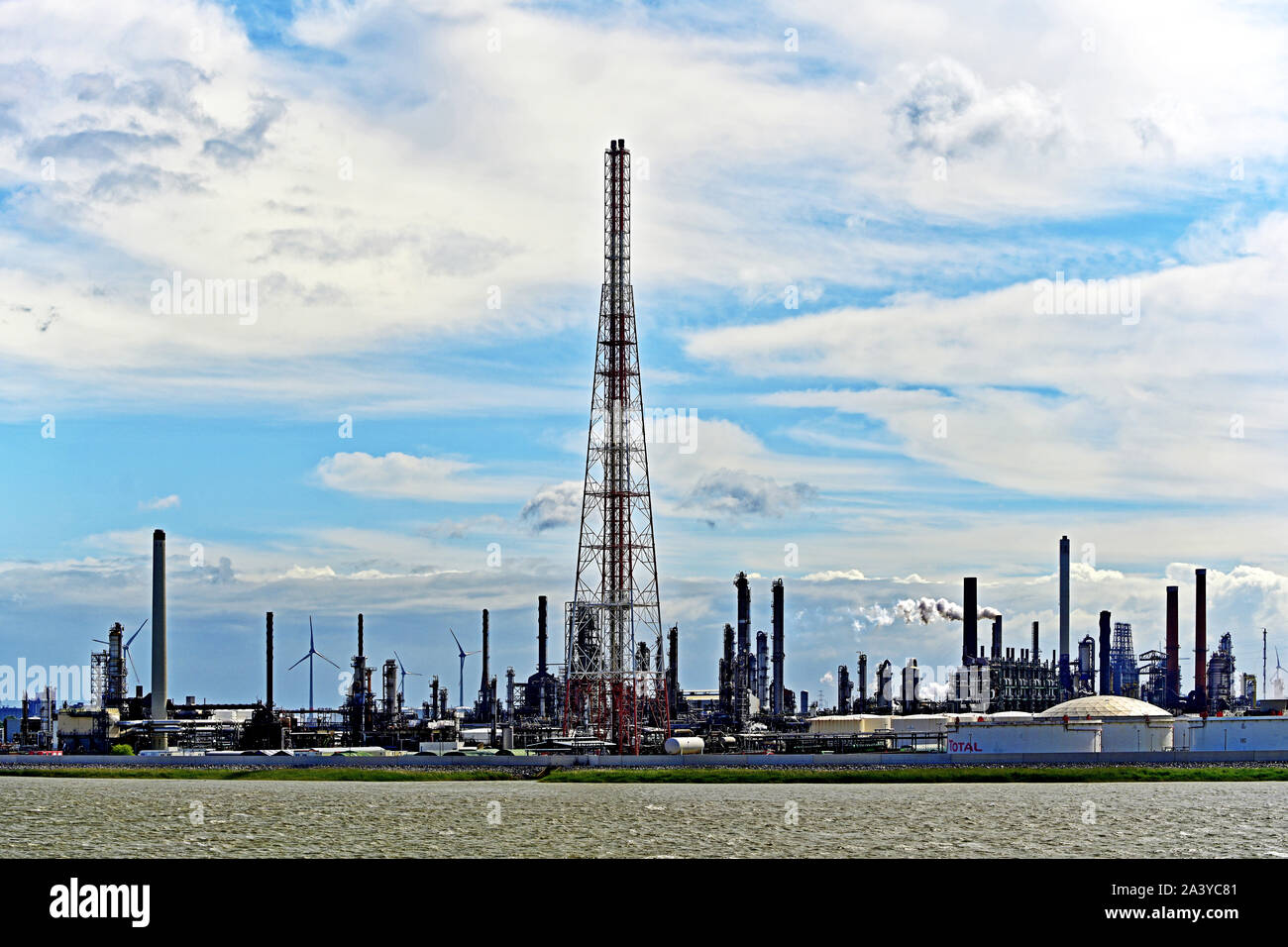 Antwerp Belgium August 10 2019 Large venting drilling tower windfarm ...