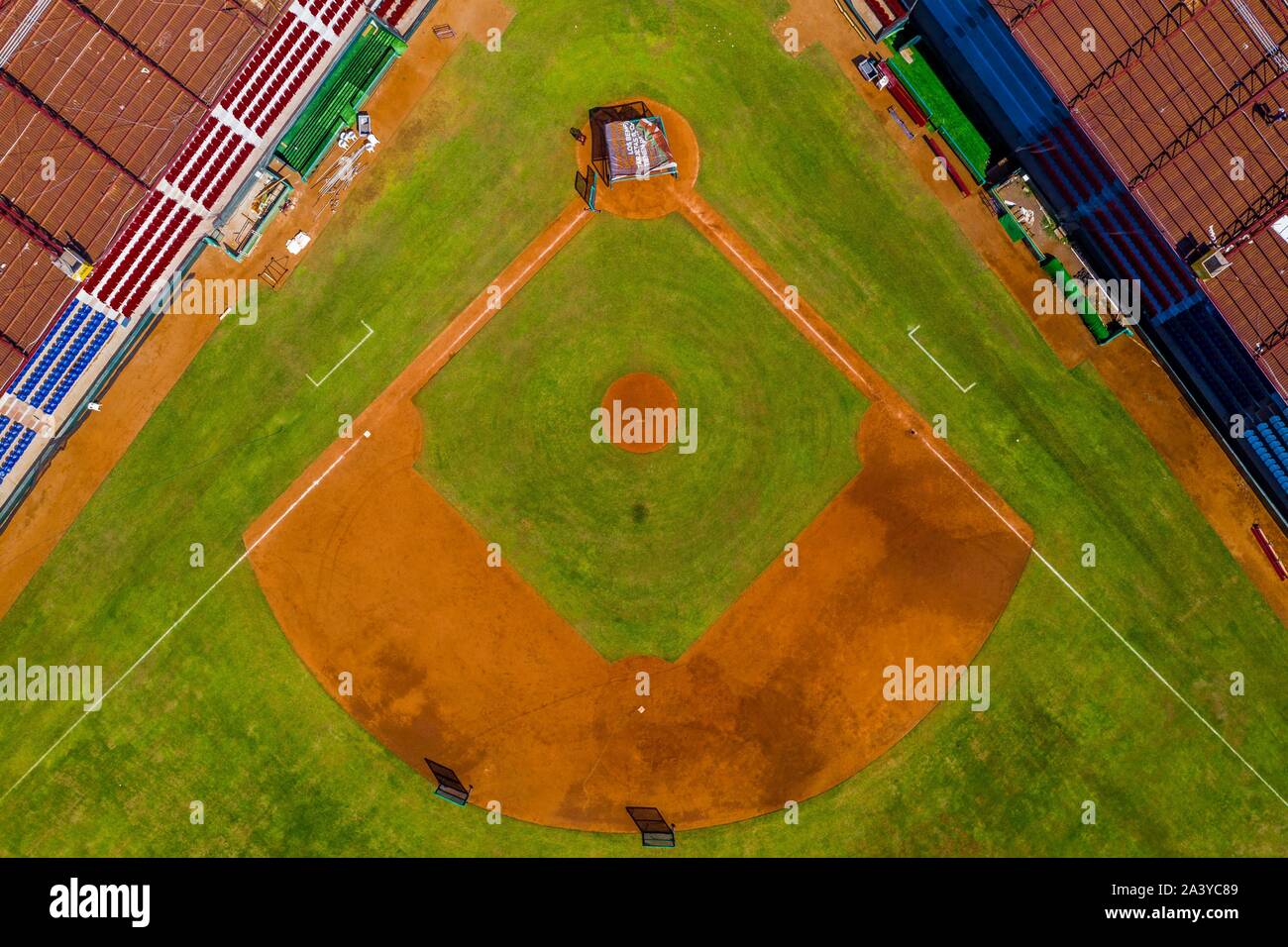 Aerial view, aerial photography of the Navojoa Mayan Baseball Stadium ...
