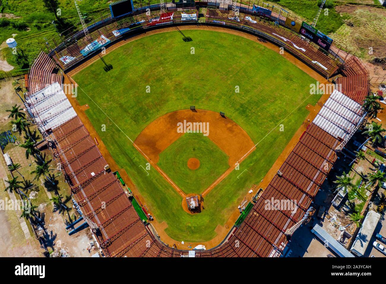 Aerial view, aerial photography of the Navojoa Mayan Baseball Stadium ...