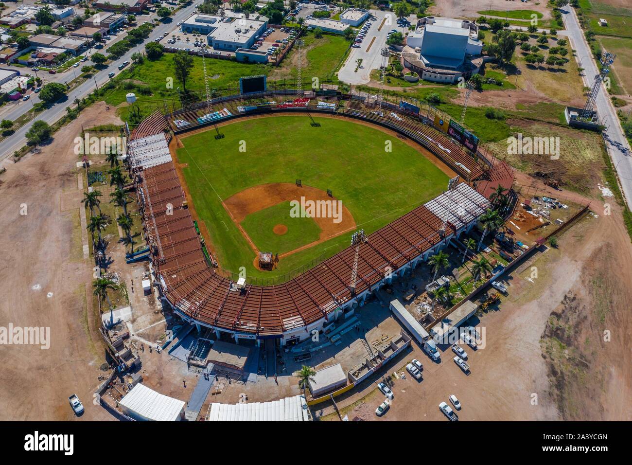 Aerial view, aerial photography of the Navojoa Mayan Baseball Stadium ...