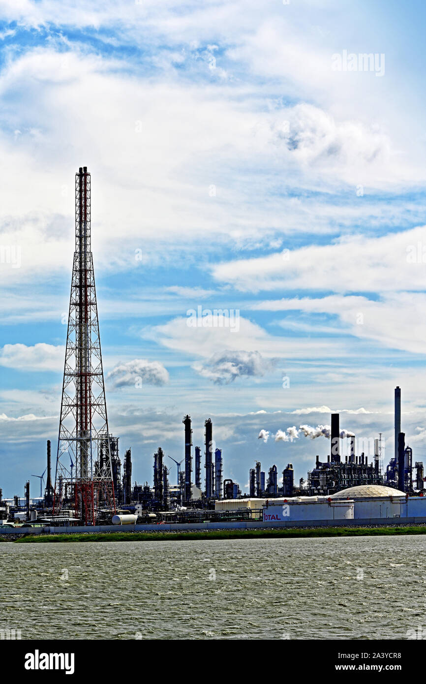 Antwerp Belgium August 10 2019 Large venting drilling tower windfarm ...