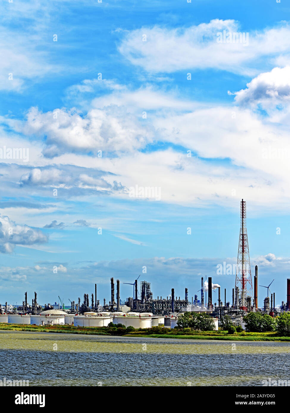 Antwerp Belgium August 10 2019 Large venting drilling tower windfarm ...