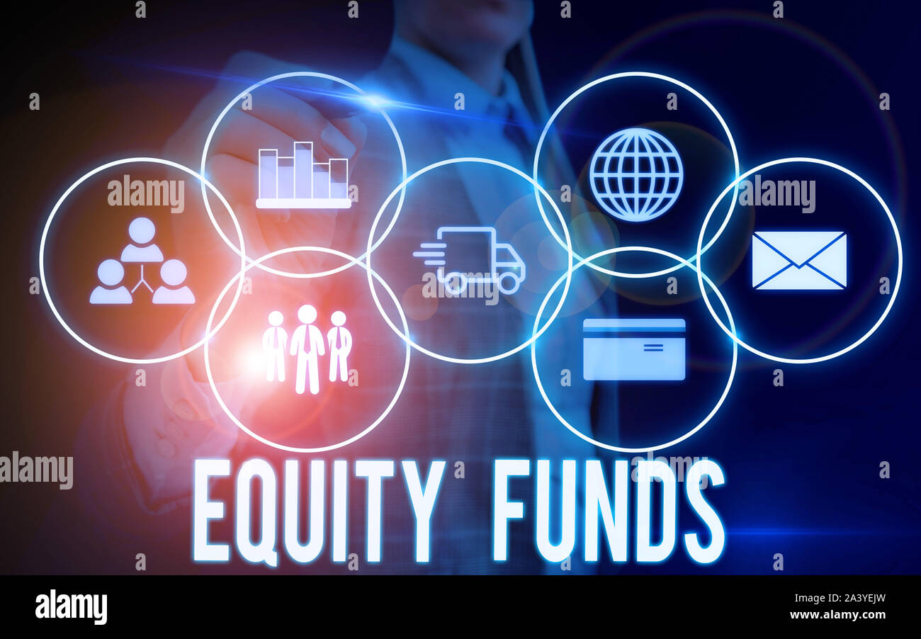 Writing note showing Equity Funds. Business concept for type of mutual ...