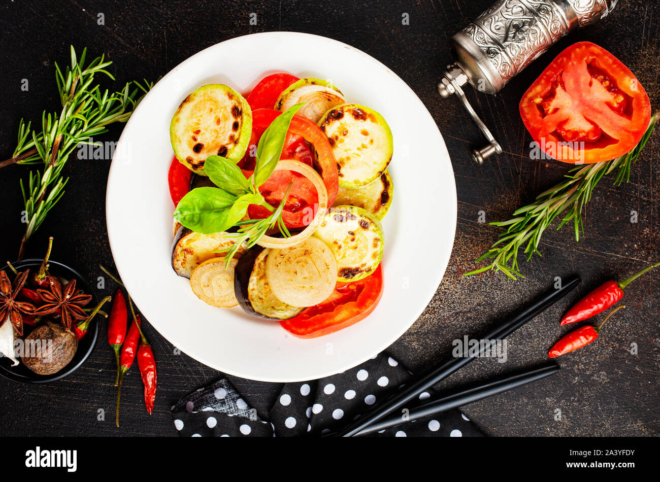 baked vegetables with salt and aroma spice, rayatuille Stock Photo - Alamy