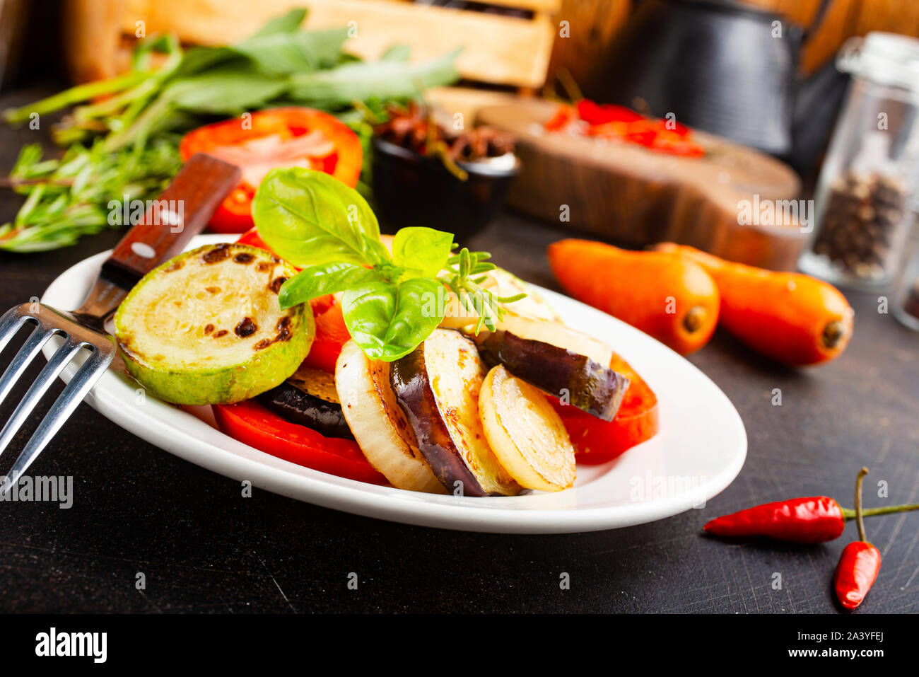 baked vegetables with salt and aroma spice, rayatuille Stock Photo - Alamy
