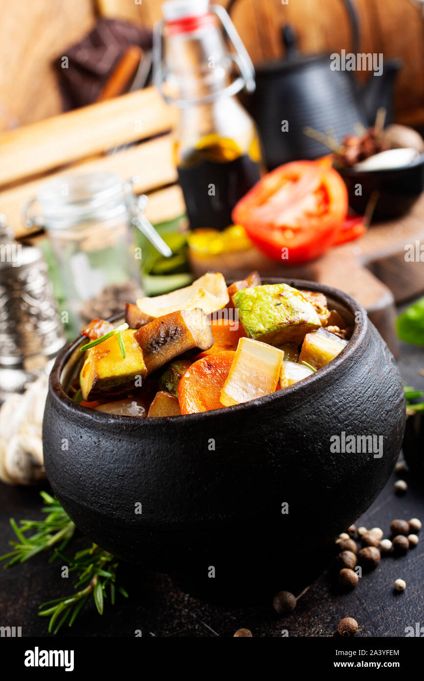 baked vegetables with salt and aroma spice, rayatuille Stock Photo - Alamy