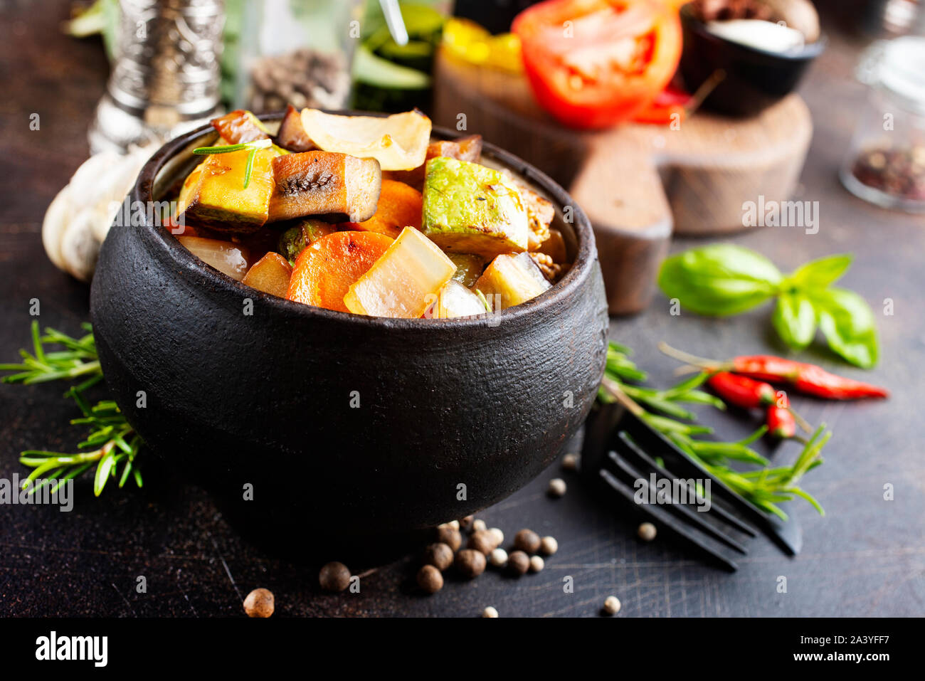 baked vegetables with salt and aroma spice, rayatuille Stock Photo - Alamy