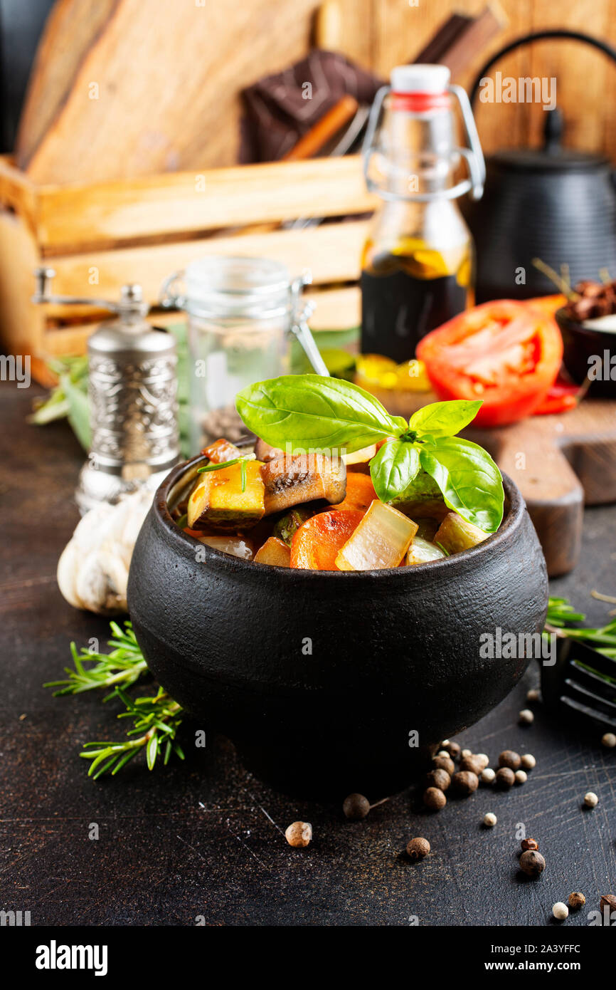baked vegetables with salt and aroma spice, rayatuille Stock Photo - Alamy
