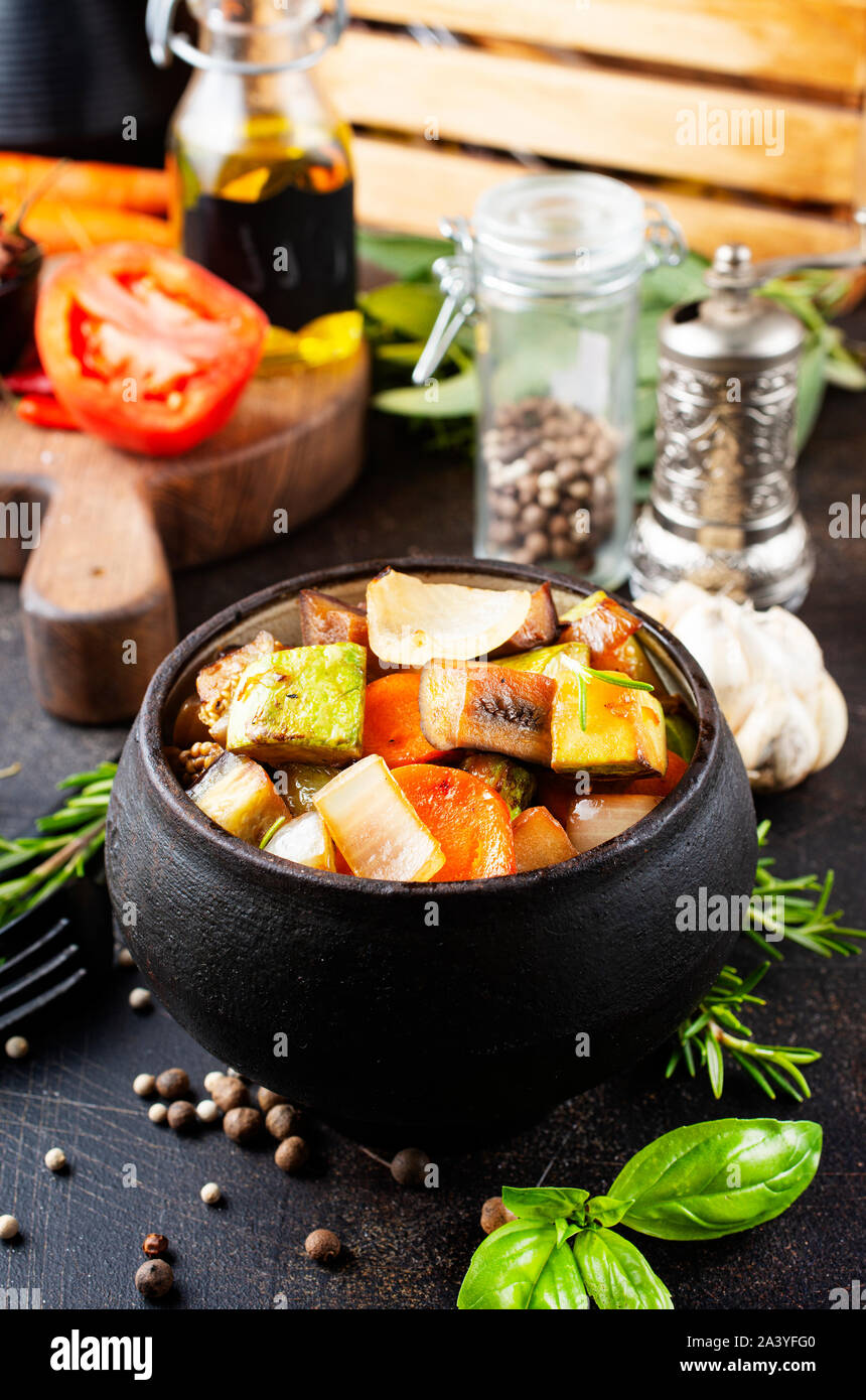 baked vegetables with salt and aroma spice, rayatuille Stock Photo - Alamy