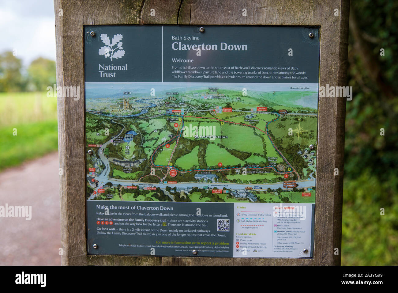 National Trust Information Sign at Bath Skyline, Claverton Down Trail ...