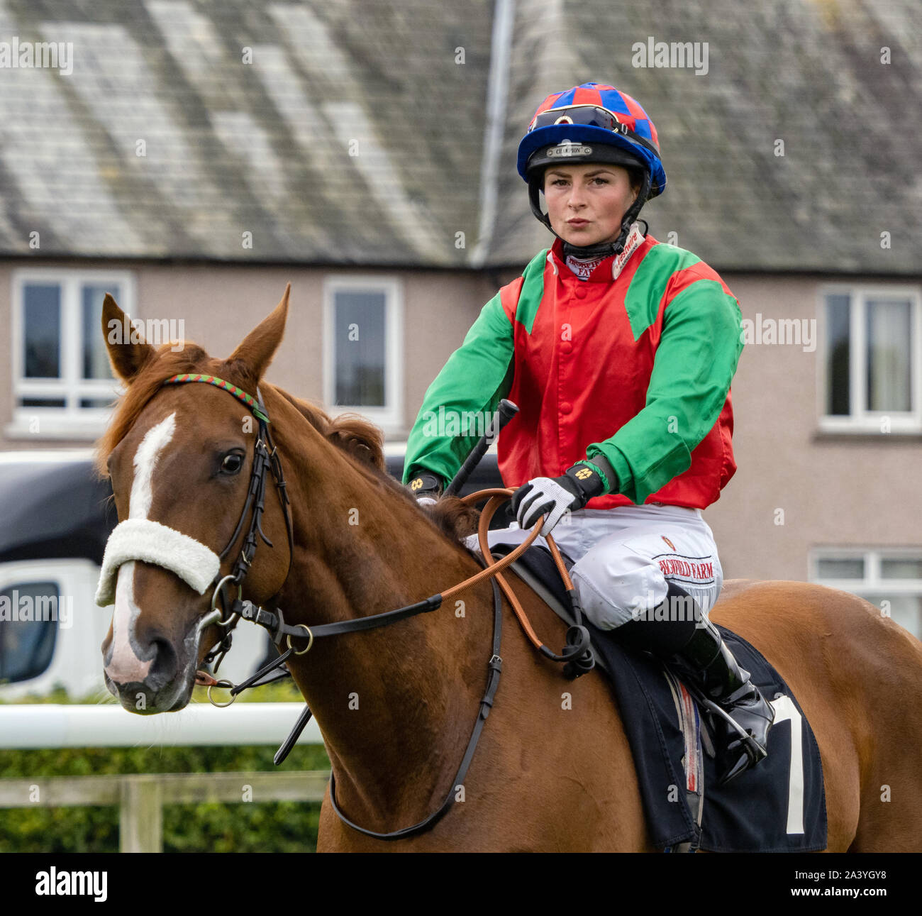 Jockey Paula Muir on Little Miss Lola, before the start of the Royal ...