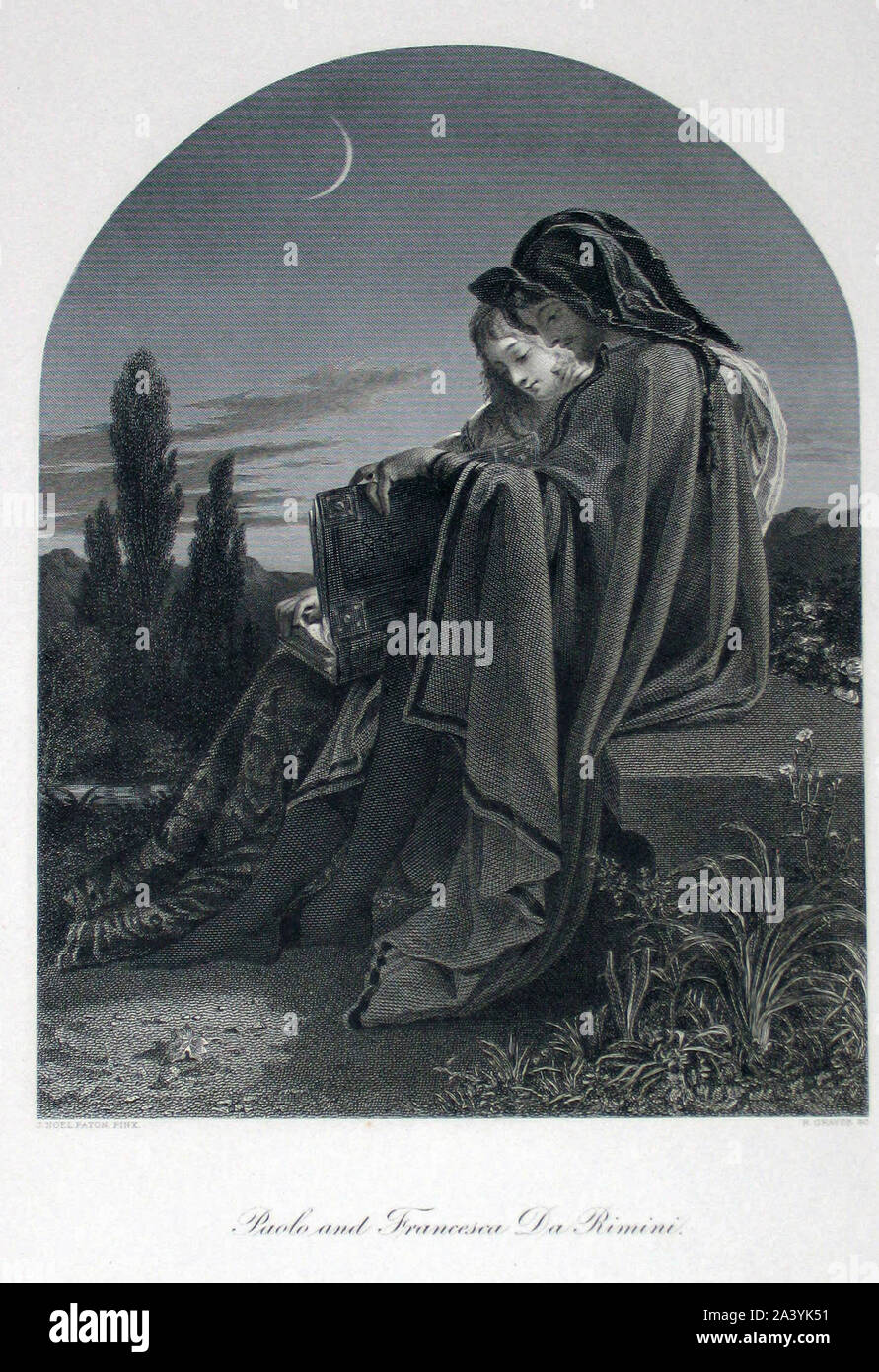 Archival engraving titled "Paolo and Francesco Da Remini" from the ...