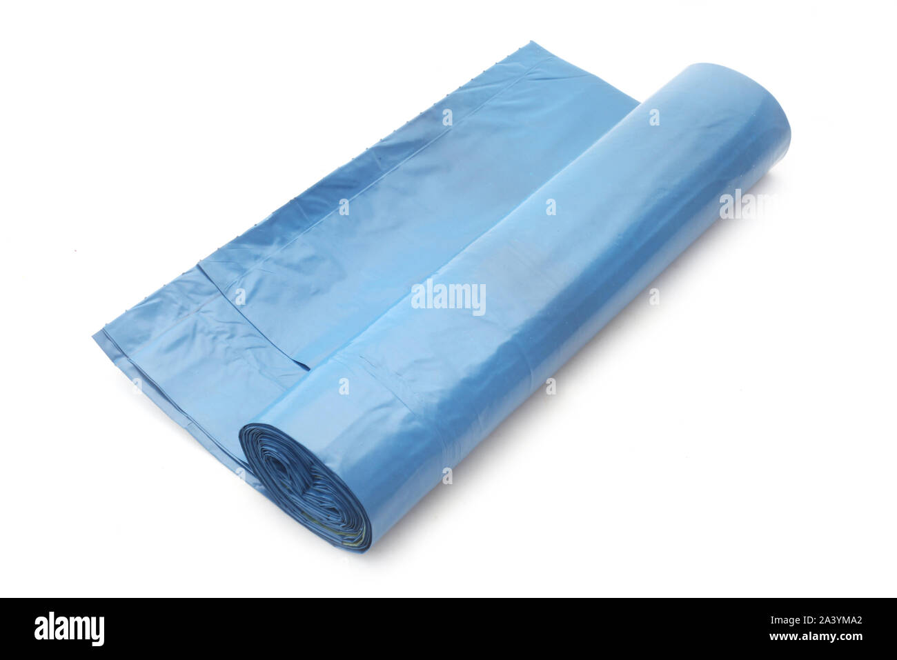 A Roll Of Blue Bin Bags Isolated On White Stock Photo - Alamy