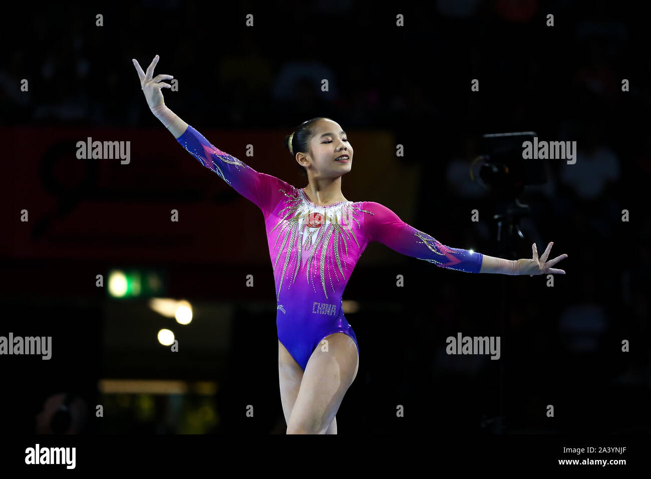 Stuttgart, Germany. 10th Oct, 2019. Tang Xijing of China competes on ...