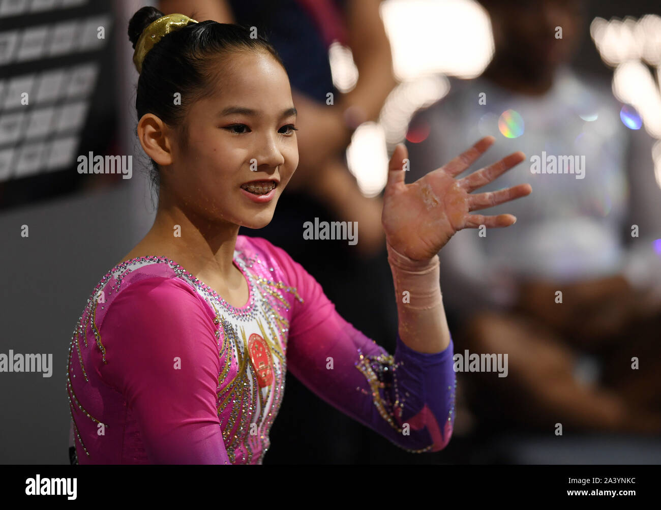 Stuttgart, Germany. 10th Oct, 2019. Tang Xijing of China reacts during ...