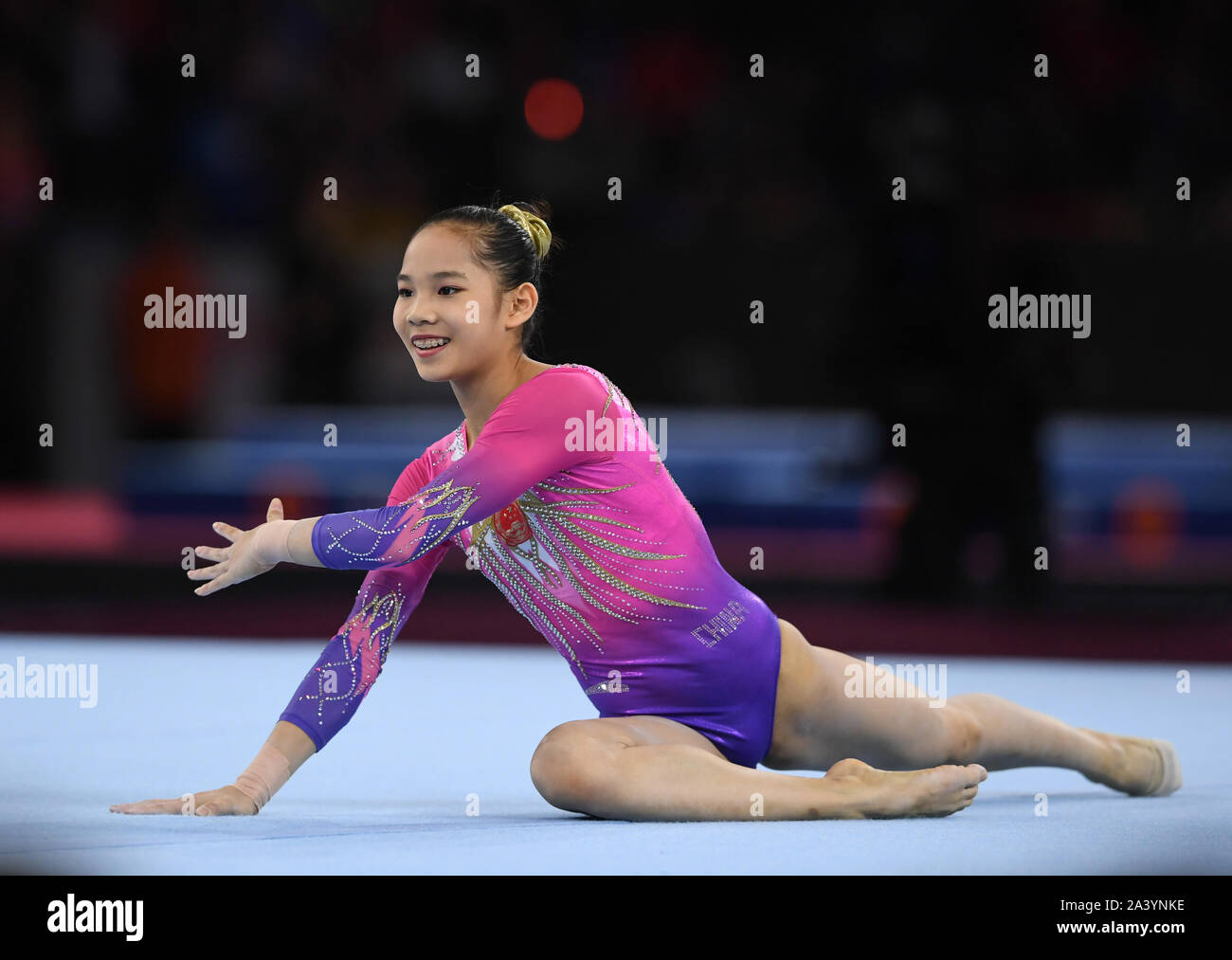 Stuttgart, Germany. 10th Oct, 2019. Tang Xijing of China competes on ...