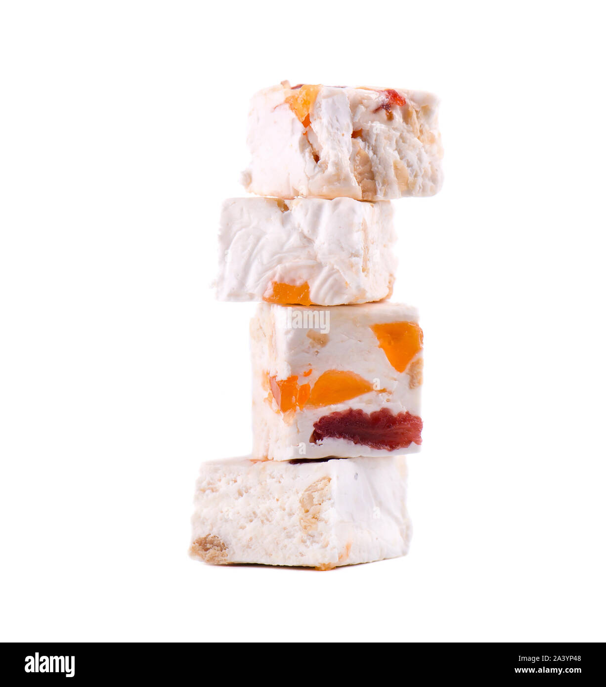 Nut nougat with dried fruit, sweet candy isolated on white background ...