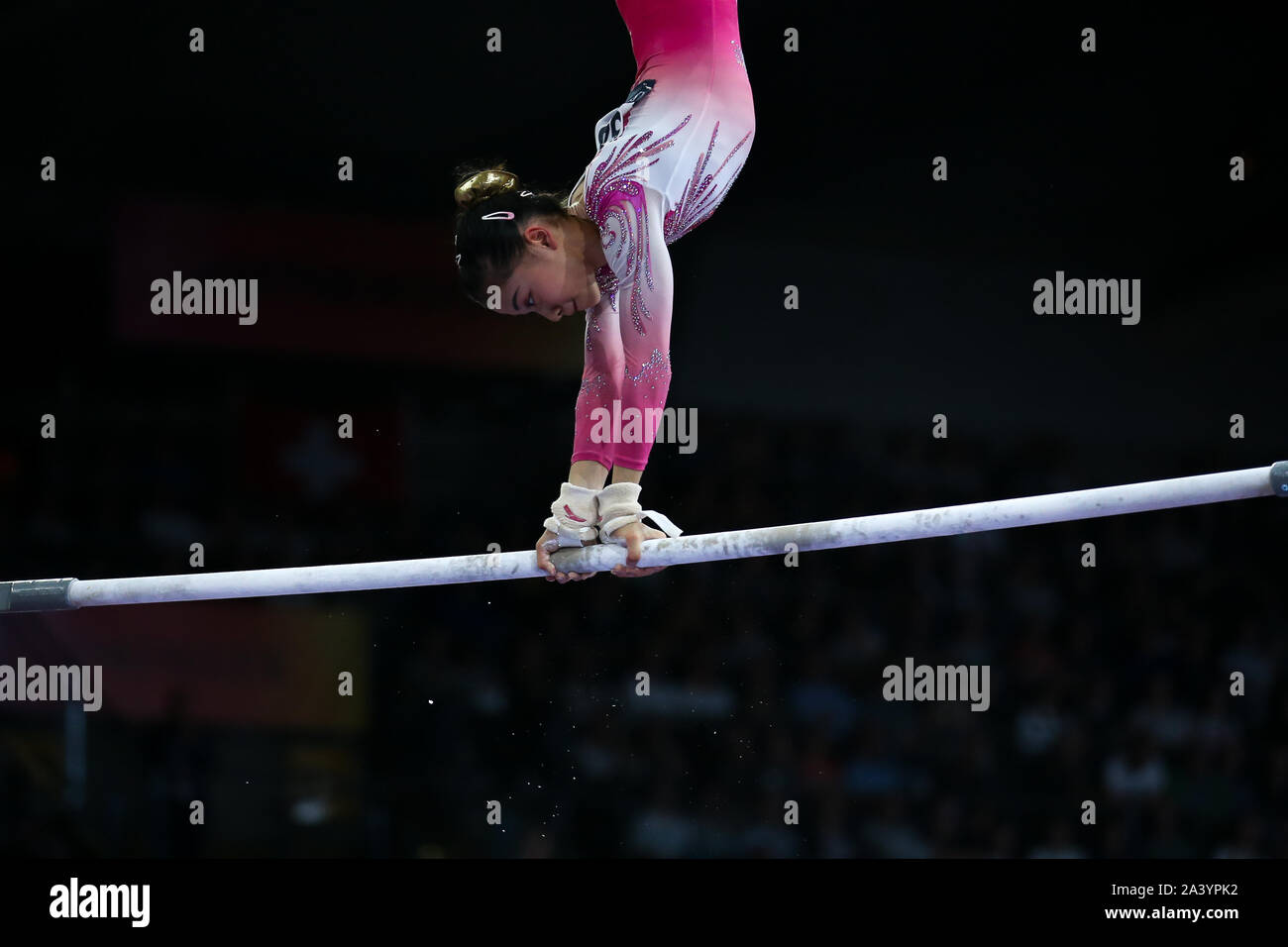 Stuttgart, Germany. 10th Oct, 2019. Chinese gymnast Li Shijia competes ...