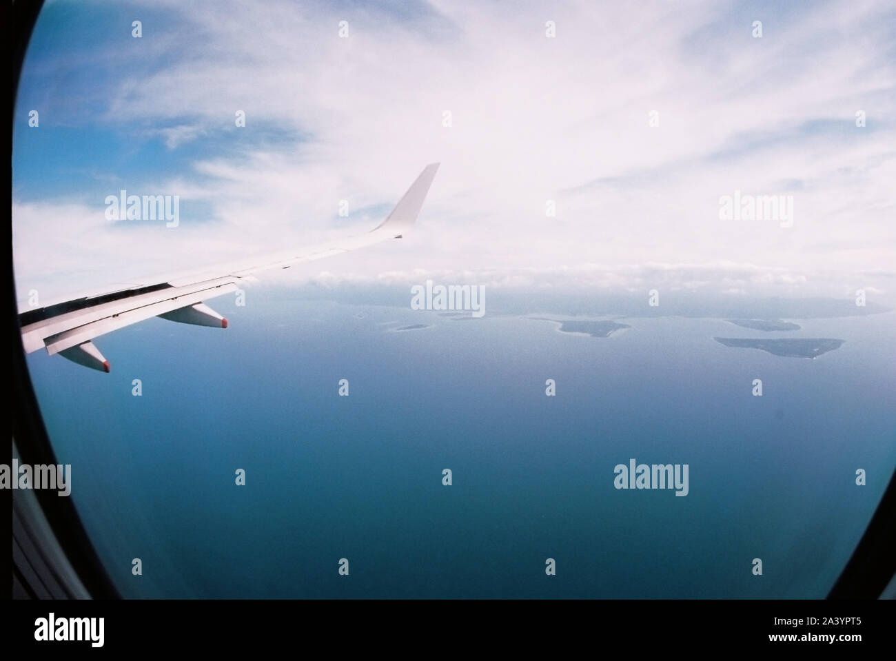View from an aircraft window over tropical islands, Philippines Stock ...