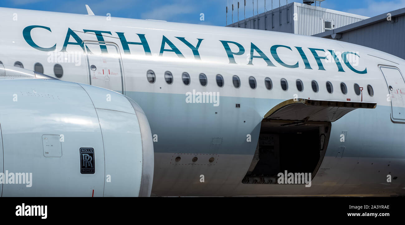 Cathay Pacific, A350, with Rolls Royce engines, At the airport Stock ...