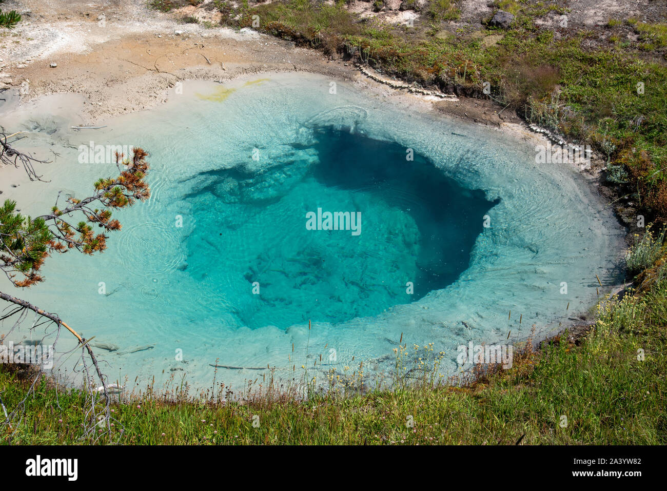 Blue hot springs in Yellowstone of vivid colors caused by thermophilic ...