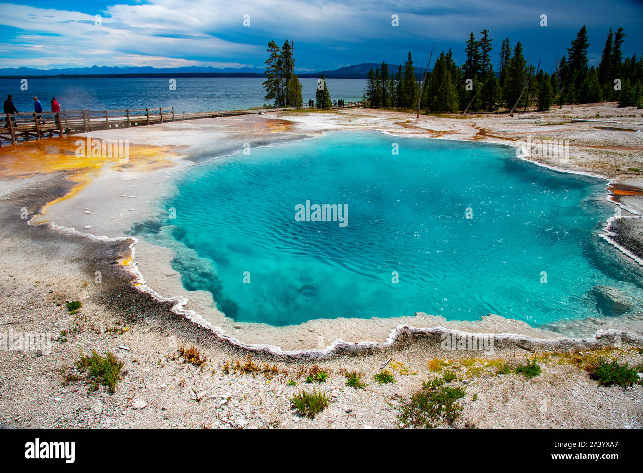 Hot springs in Yellowstone of vivid colors caused by thermophilic ...