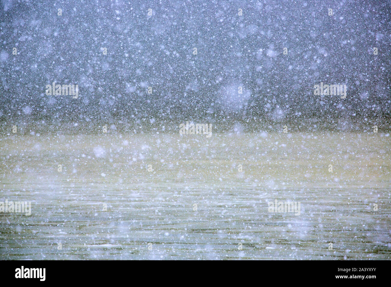 Snow over lake Stock Photo - Alamy