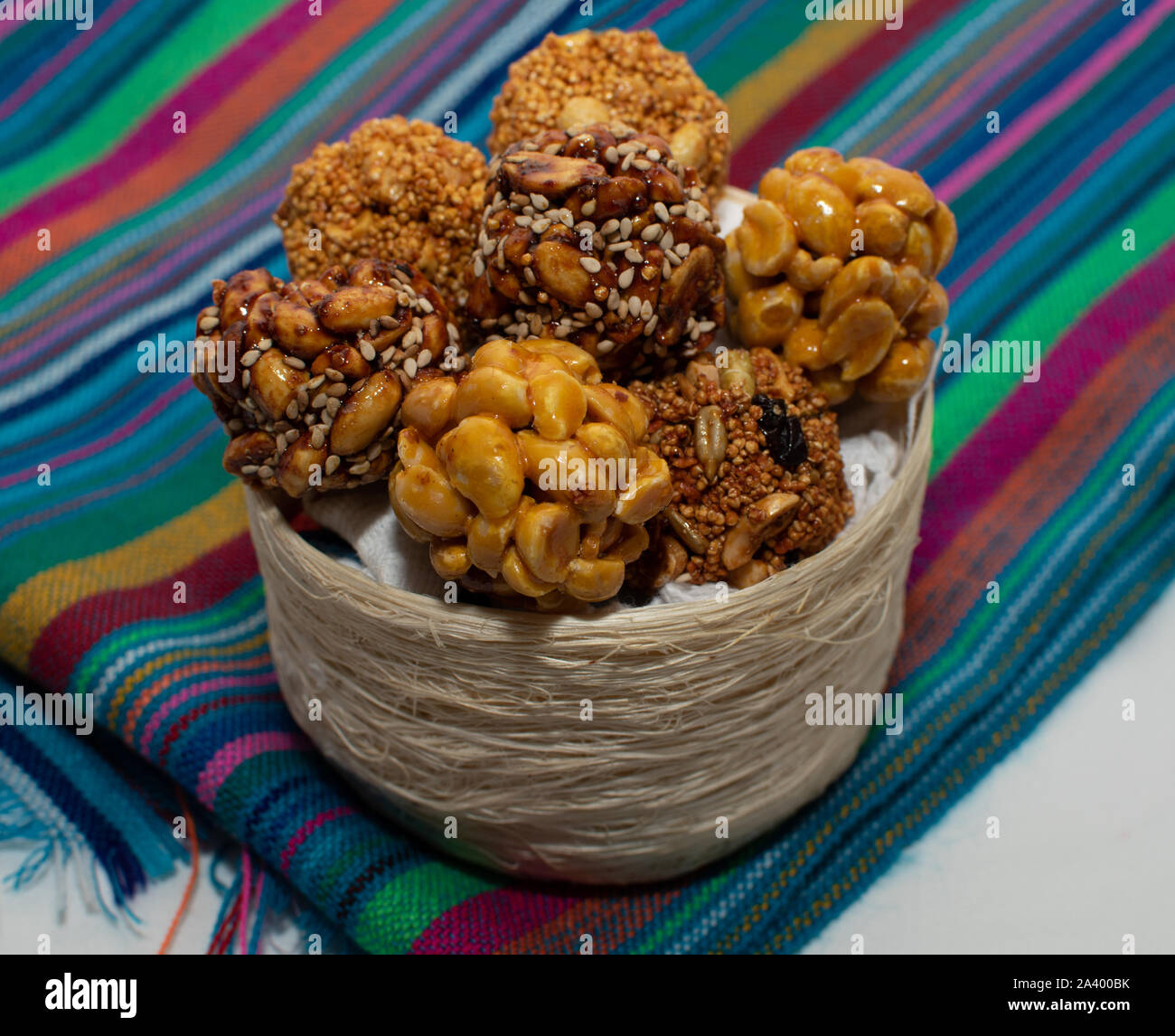 basket with a bunch of typical mexican seeds candies nuts peanuts honey ...