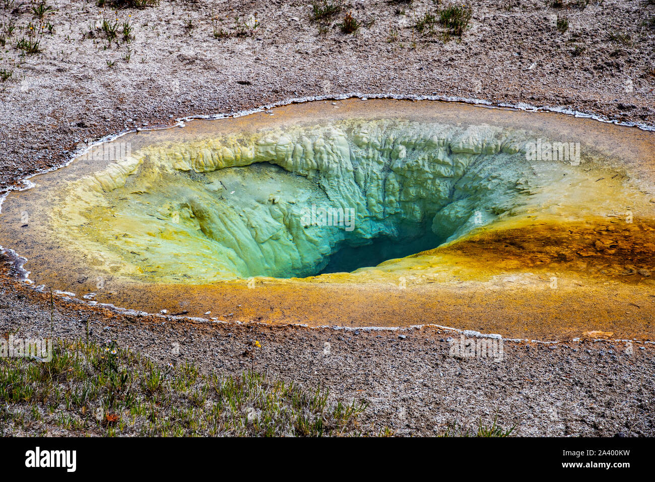 Colorful hot spring in Yellowstone of vivid colors caused by ...