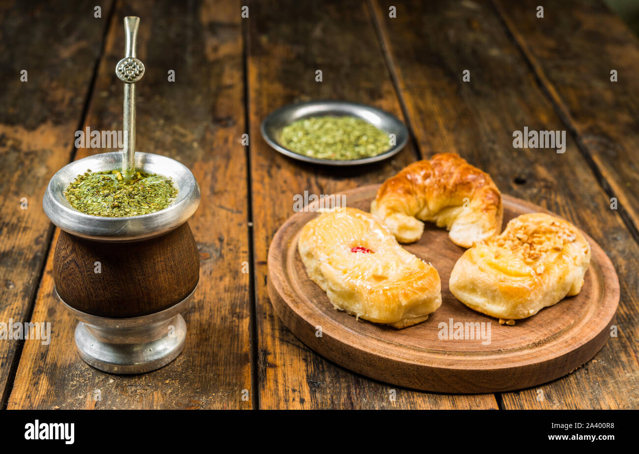 Traditional Argentinian yerba mate tea in calabash gourd and argentine ...