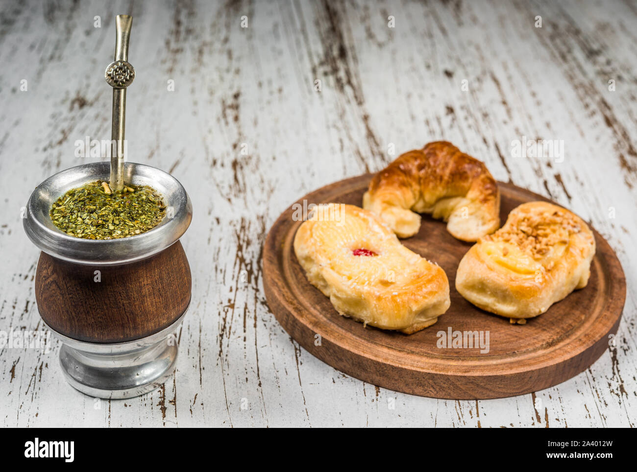Traditional Argentinian yerba mate tea in calabash gourd and argentine ...
