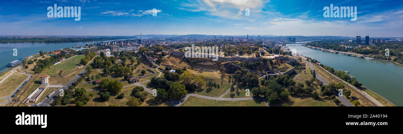 Aerial view of the Belgrad Kalesi, Damad Turbe, Sahat Kula clock tower ...