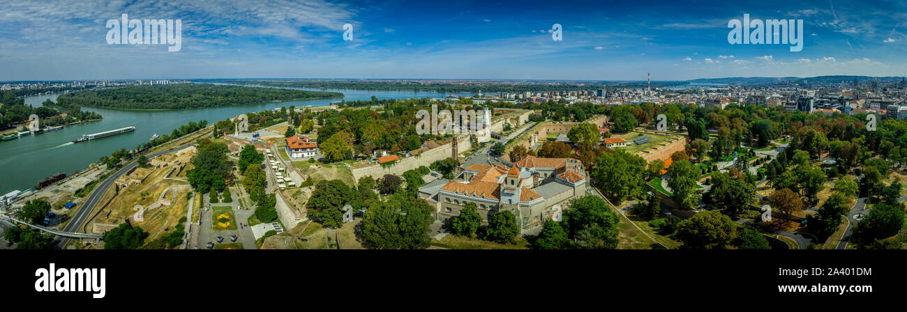 Aerial view of the Belgrad Kalesi, Damad Turbe, Sahat Kula clock tower ...