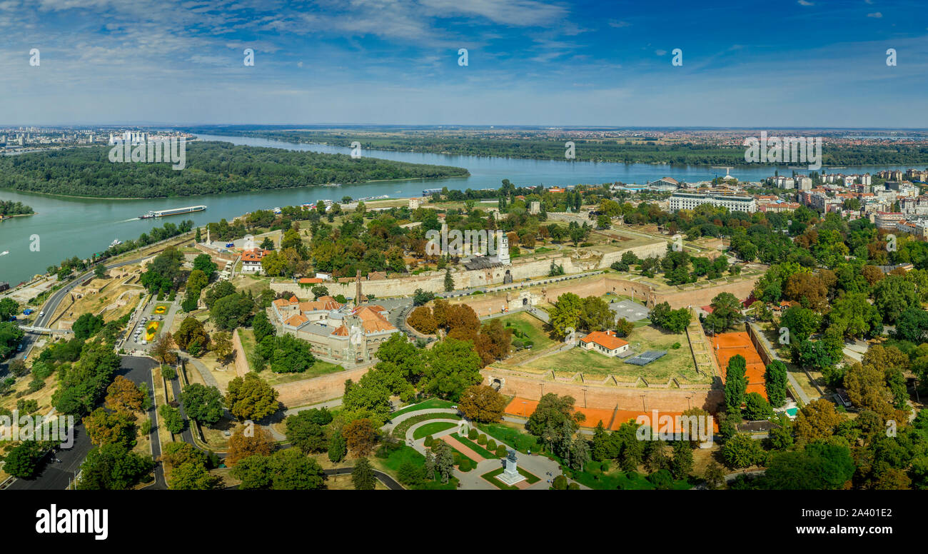 Aerial view of the Belgrad Kalesi, Damad Turbe, Sahat Kula clock tower ...