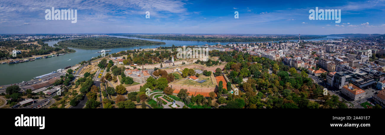 Aerial view of the Belgrad Kalesi, Damad Turbe, Sahat Kula clock tower ...