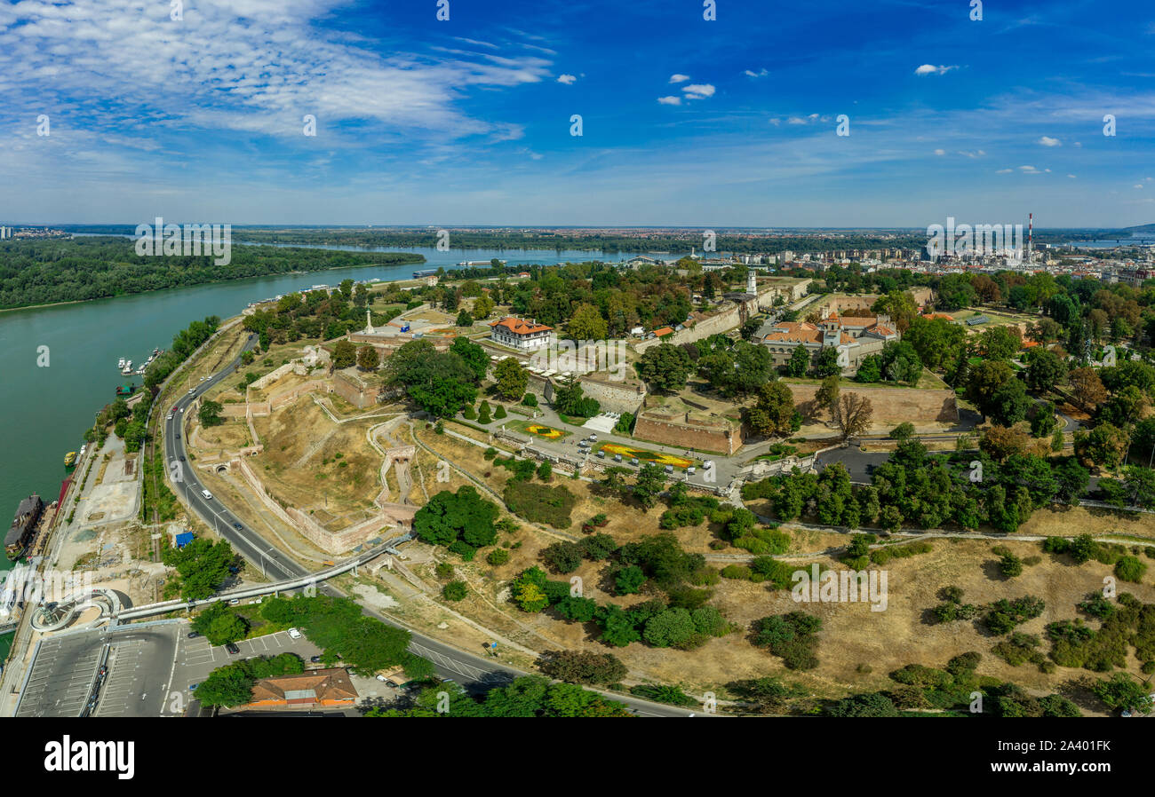 Aerial view of the castle of Beograd (Belgrade) the Kalemegdan at the ...