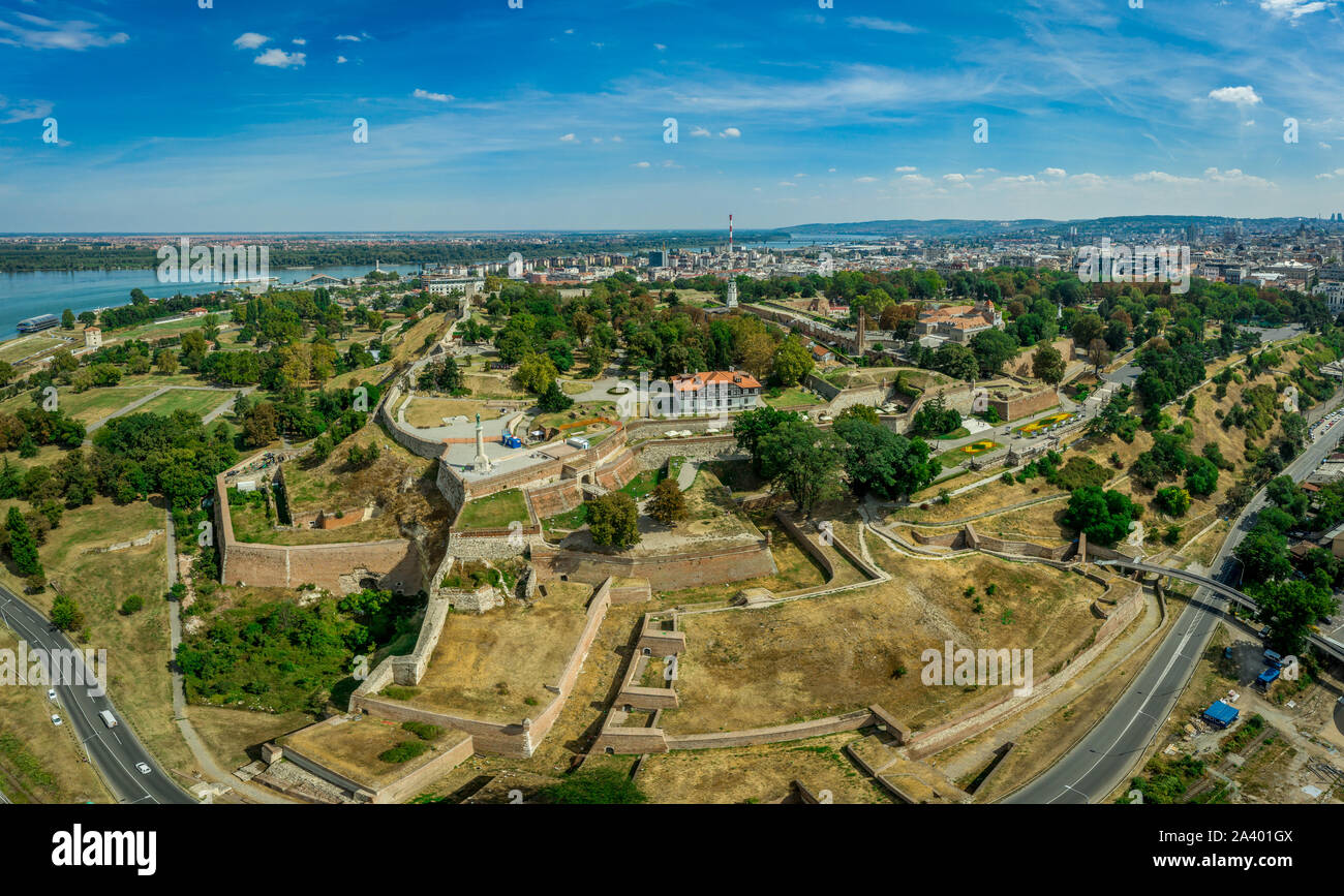 Aerial view of the castle of Beograd (Belgrade) the Kalemegdan at the ...