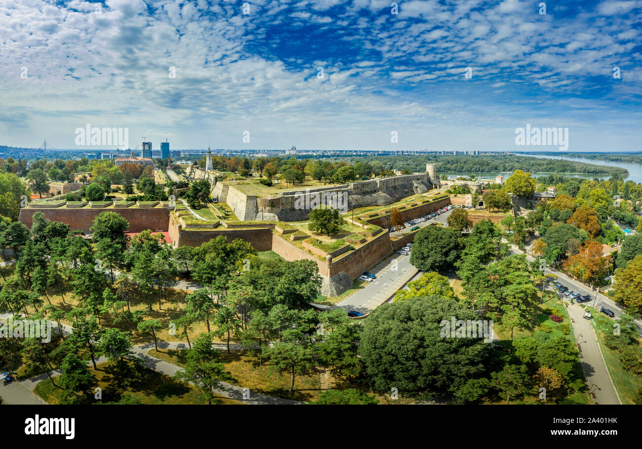Aerial view of the castle of Beograd (Belgrade) the Kalemegdan at the ...