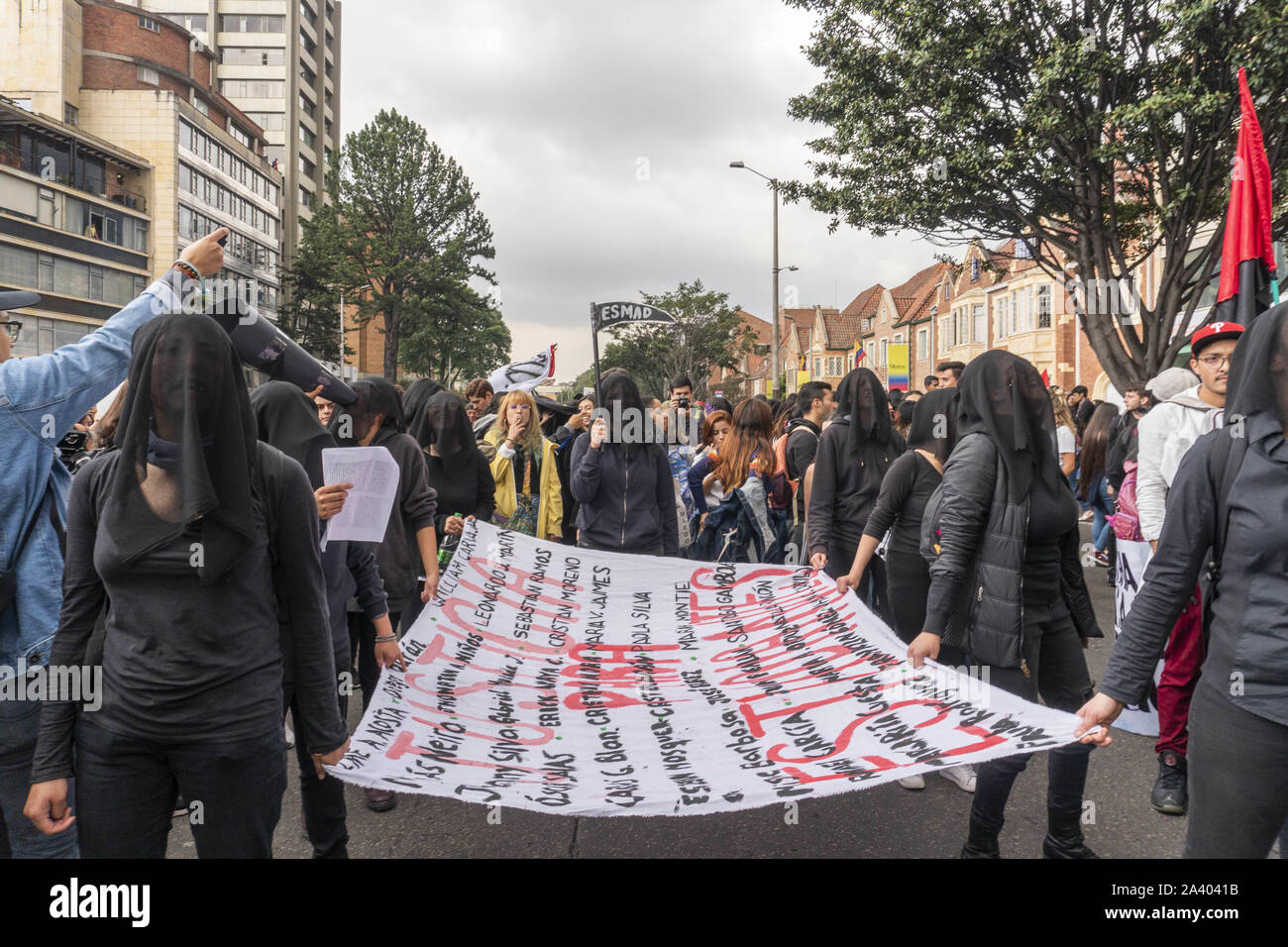 October 10, 2019: Several people, Protestants hold a protest poster to ...