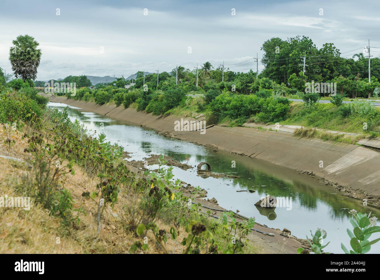 Irrigation canal or irrigation channel in concrete wall Send water from ...