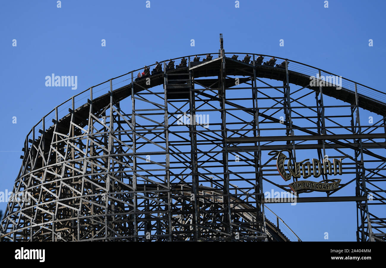 Rust, Germany. 27th Aug, 2019. The outdoor photo shows the ride "Wodan ...