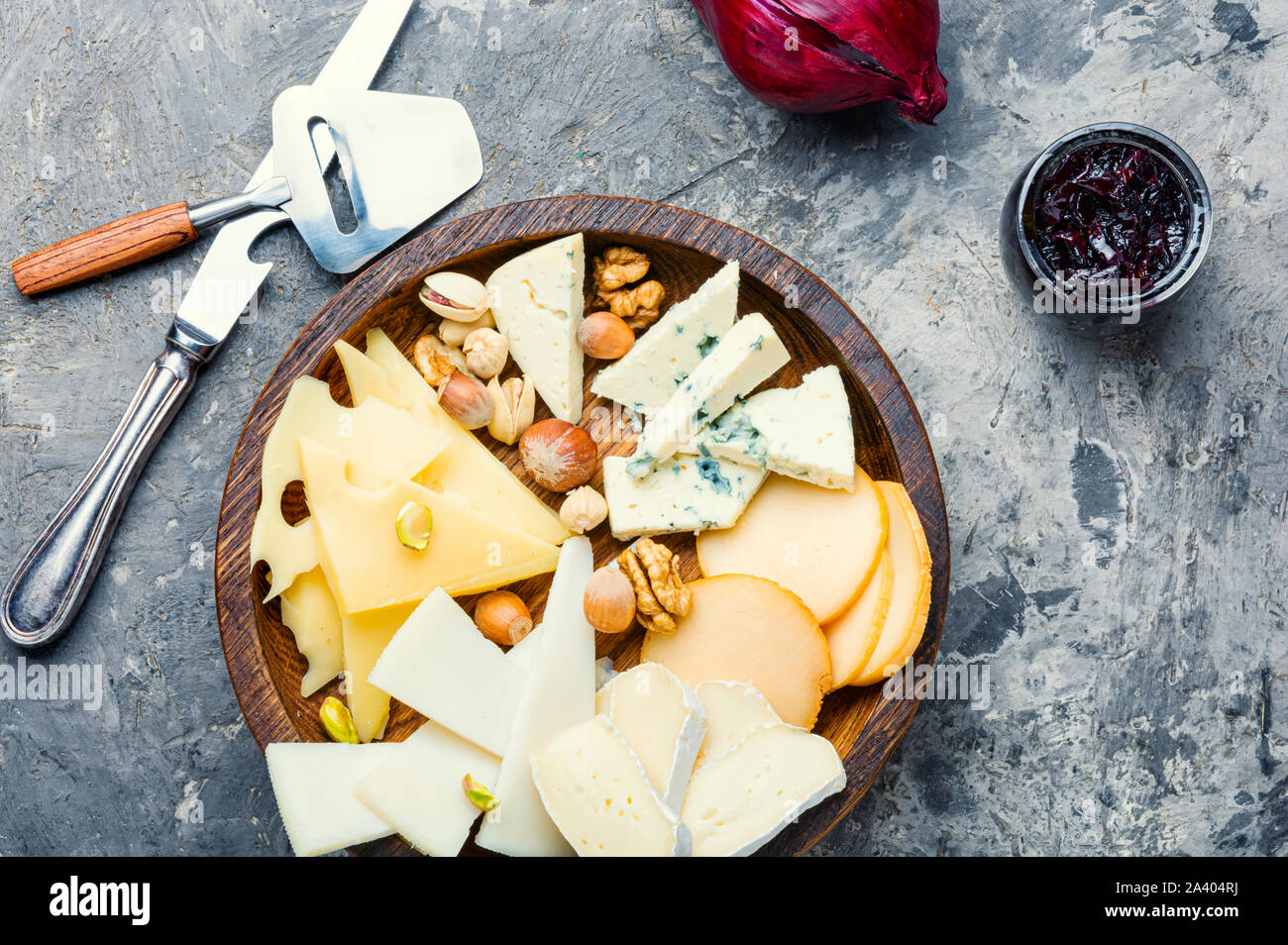 Assorted cheeses on tray hi-res stock photography and images - Alamy