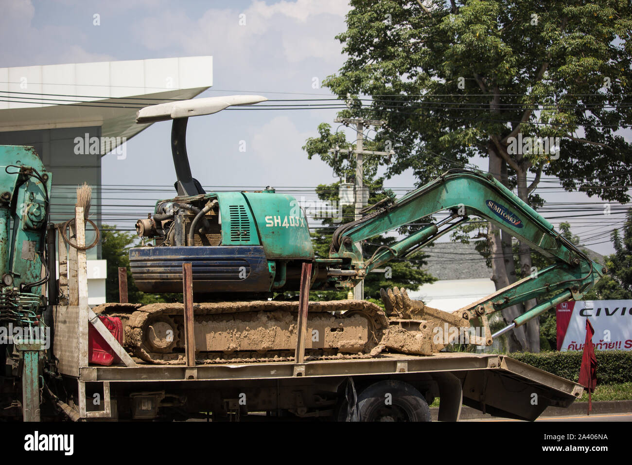 Chiangmai, Thailand - September 30 2019: Private Sumitomo backhoe on ...