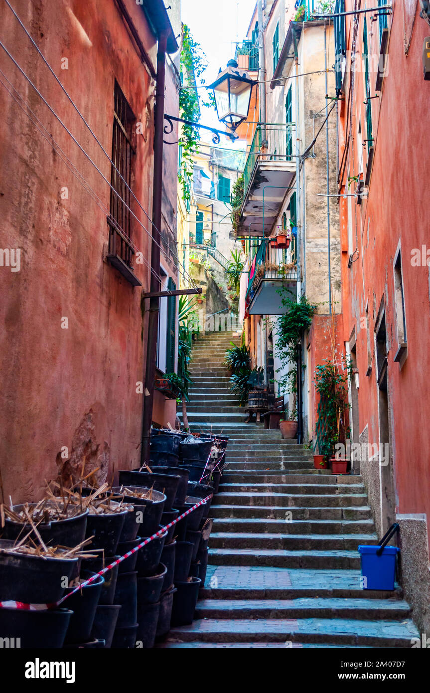 Curved elevated stairs street full of outdoor elements like street ...