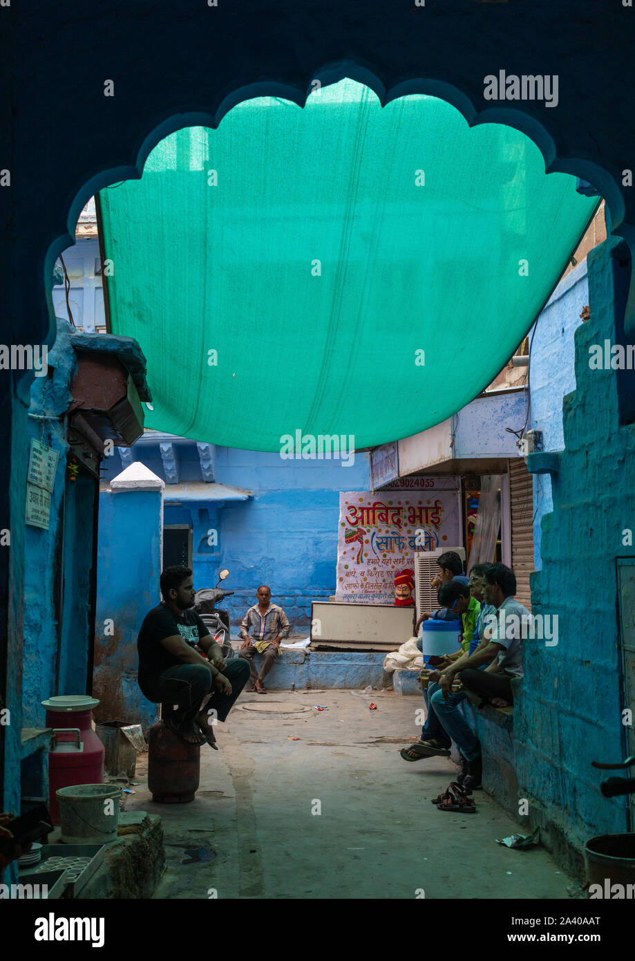 Brahmin blue house with a protection for the sun, Rajasthan, Jodhpur ...