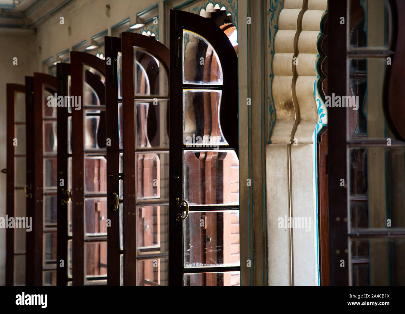 Open windows in the city palace, Rajasthan, Udaipur, India Stock Photo ...