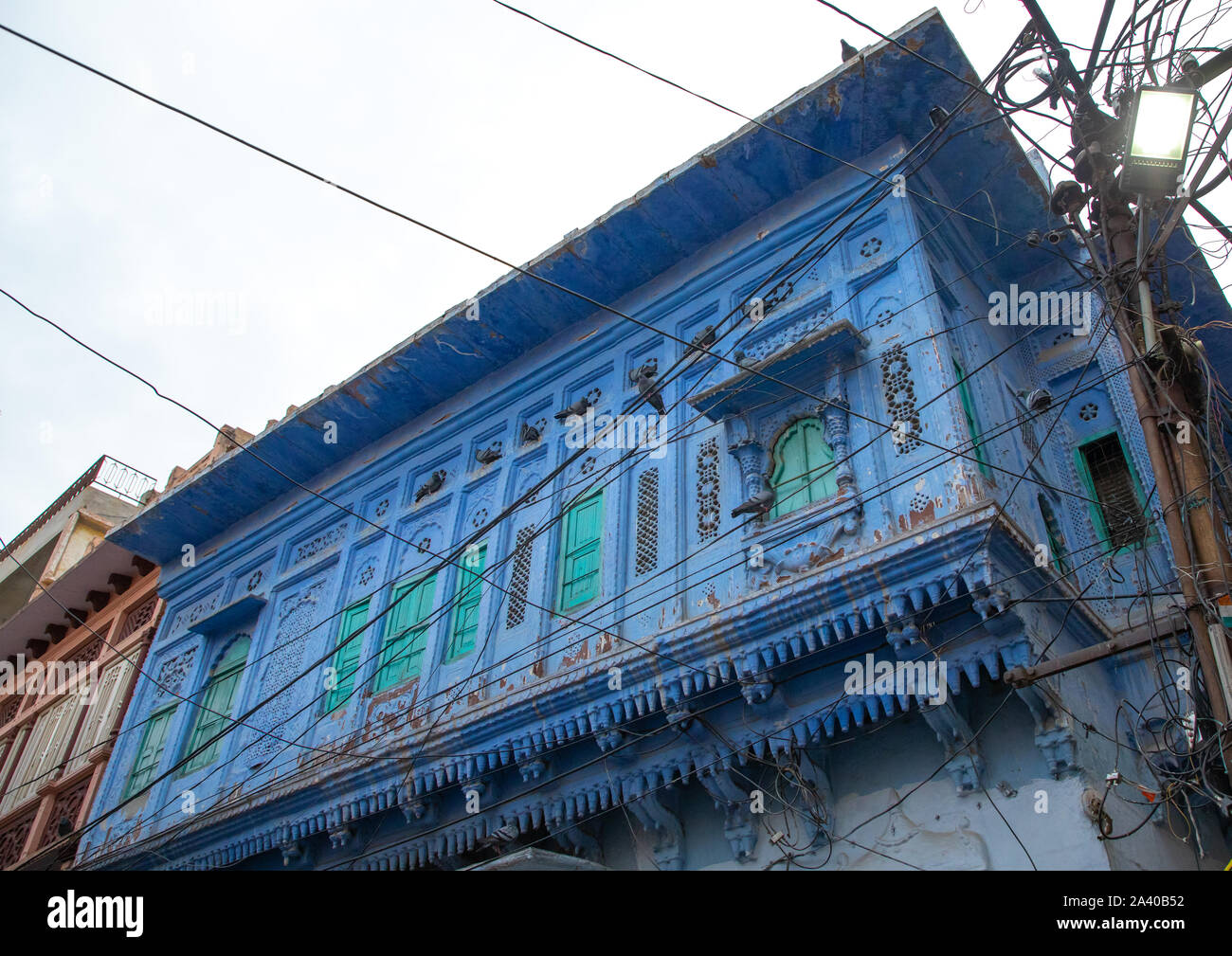 Old blue house balcony of a brahmin, Rajasthan, Jodhpur, India Stock ...