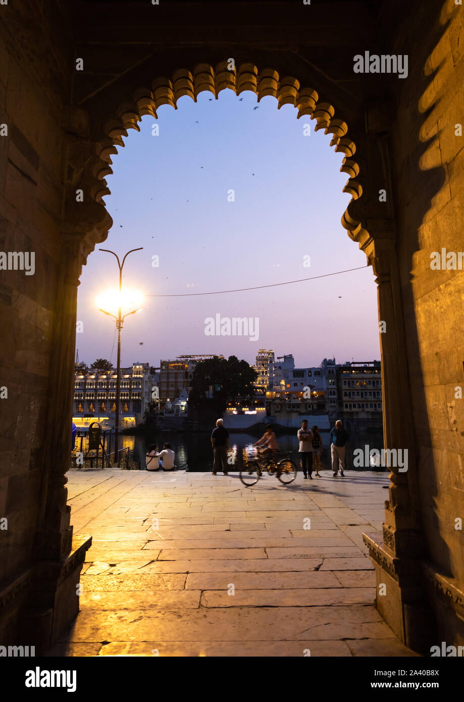 Indian archway on Gangaur ghat, Rajasthan, Udaipur, India Stock Photo ...