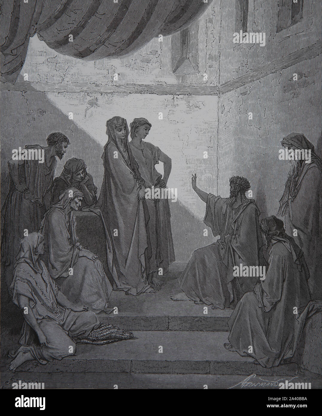 Book of Acts. Peter at Cornelius's House. Engraving. Bible Illustration ...